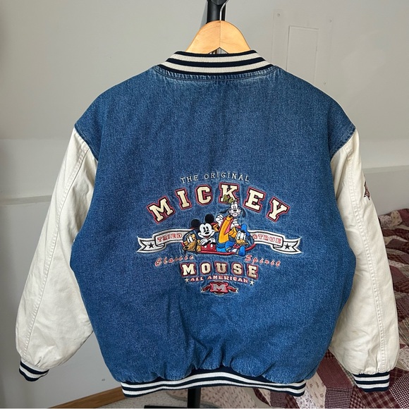 Disney | Jackets & Coats | Disney Mickey Mouse Denim Varsity Jacket ...